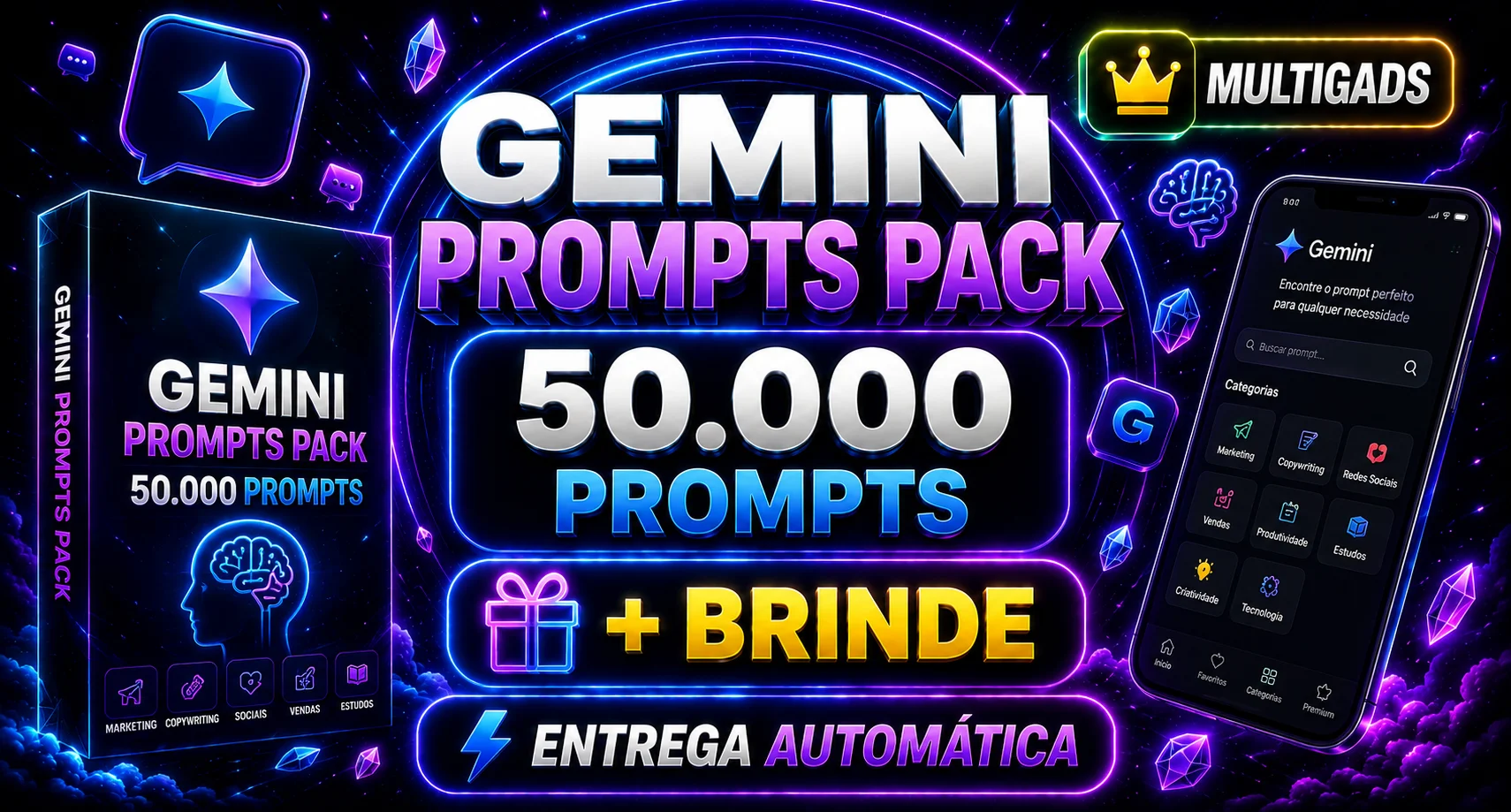 GEMINI PROMPTS PACK 50.000 PROMPTS + BRINDE | ENTREGA AUTOMÁTICA ...